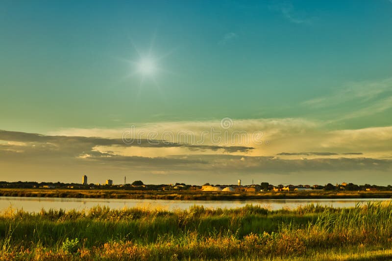 Sunset on wetlands stock photo. Image of green, water - 118734206