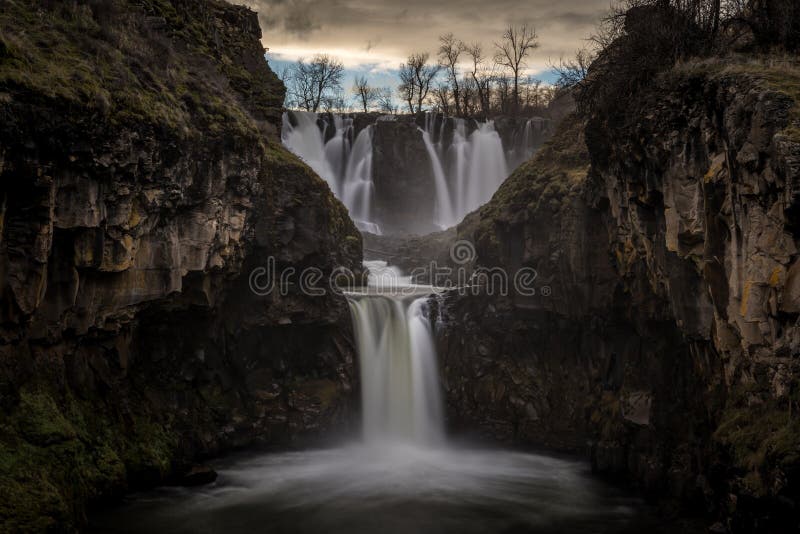 Sunset at White River Falls Oregon Stock Image - Image of exposure ...