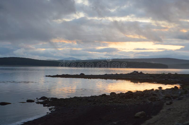 Sunset on the White Sea in August Stock Photo - Image of clouse, kola ...
