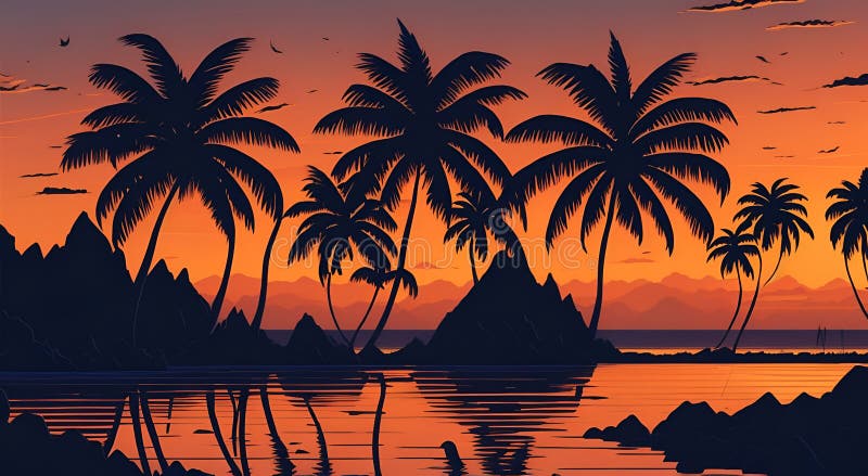 Sunset Wide Angle Panoramic Ai Generator Stock Illustration ...