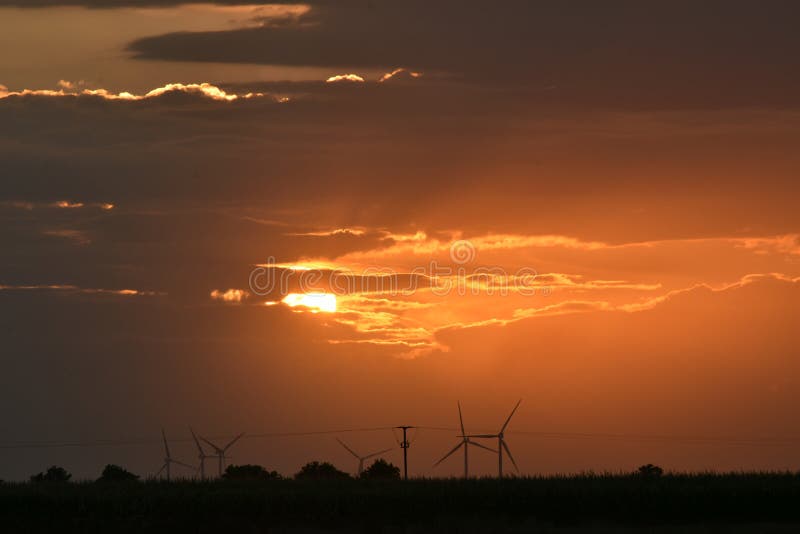 Sunset with Wind Power Plant Stock Image - Image of silene, sunset ...