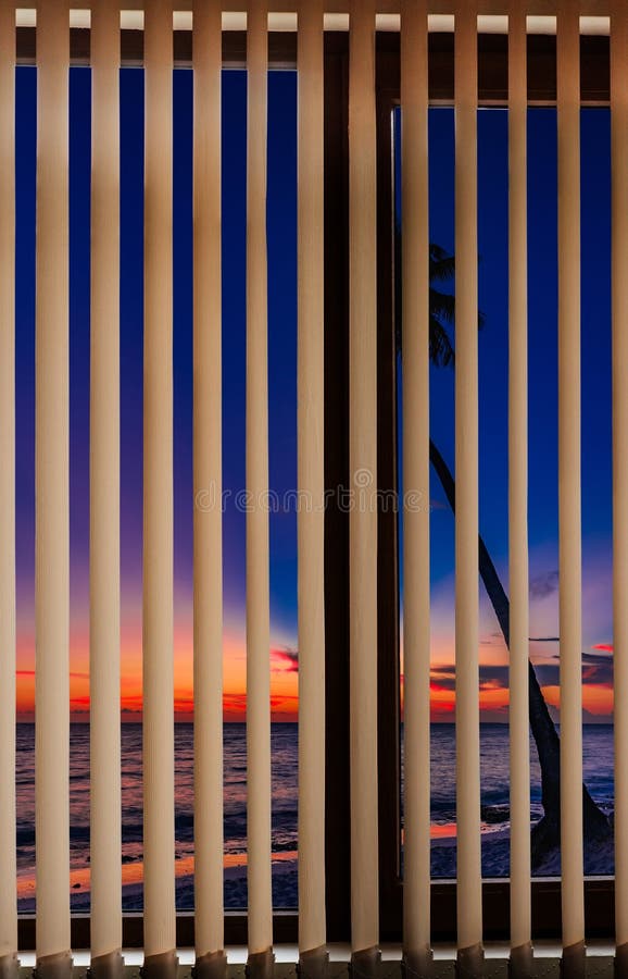Sunset Window View with Shutters Stock Image - Image of sunset, line ...