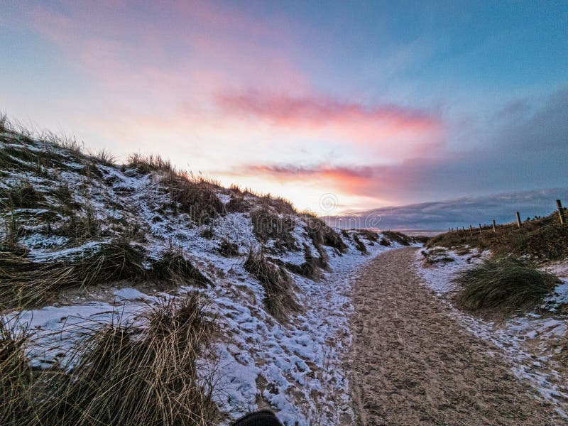 Sunset on Winter Beach of Balvand in Denmark Stock Image - Image of ...