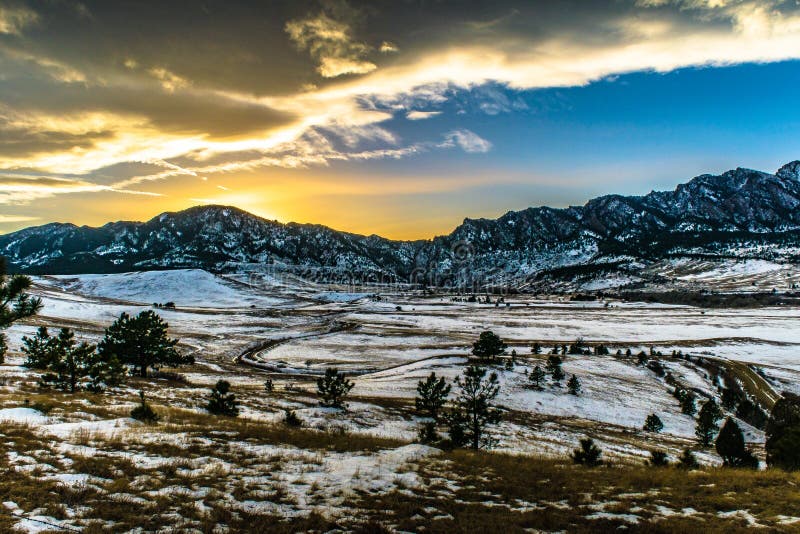 Sunset in Boulder, Colorado Stock Image - Image of flatirons, mountains ...