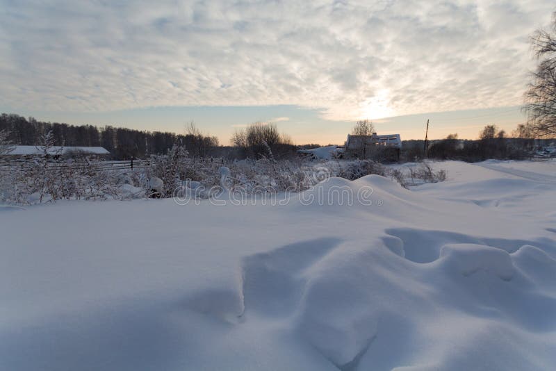 Sunset in Winter Country and a House Stock Image - Image of natural ...