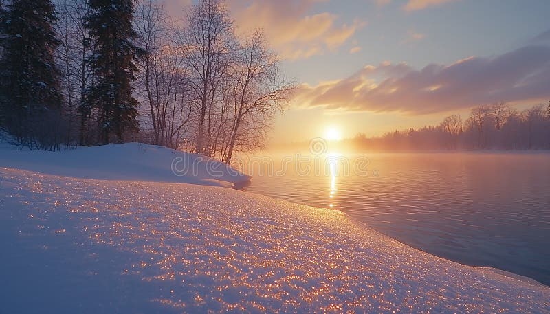 Sunset in Winter Forest, Snow Covered Trees at Dusk Generated by AI ...