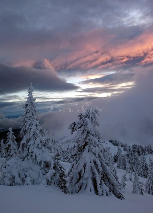 Warm Sunset in the Winter Mountains Stock Image - Image of fairytale ...