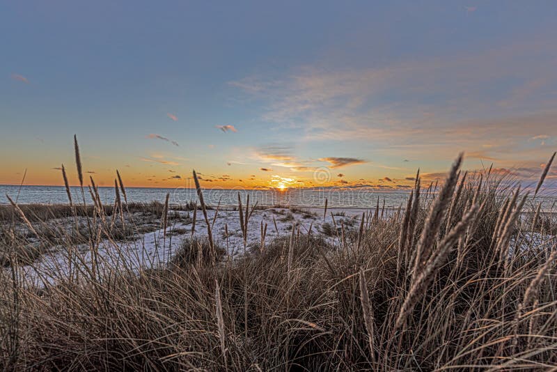 Sunset on Winter Beach of Balvand in Denmark Stock Photo - Image of ...