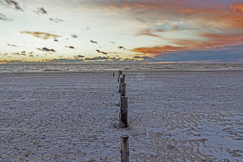 Sunset on Winter Beach of Balvand in Denmark Stock Image - Image of ...