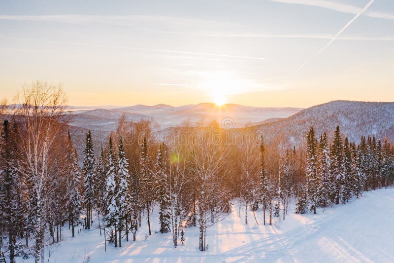 Sunset on a Winter Ski Slope Stock Image - Image of savoie, dusk: 166929817