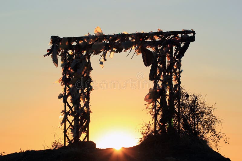 Sunset in wish gate stock photo. Image of silhouette - 66477242