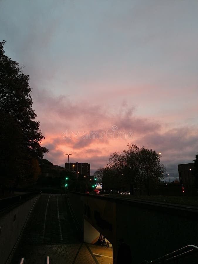 Sunset in Wolverhampton stock photo. Image of sunrise - 235332984