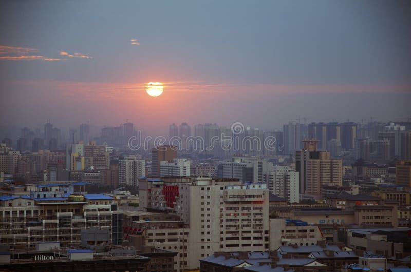 Sunset in xian editorial stock photo. Image of overview - 39698123