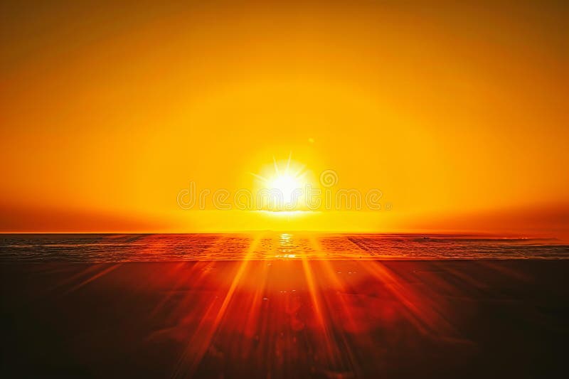Sunset, Yellow Sky, a Bright Sun in the Center of the Frame with a ...