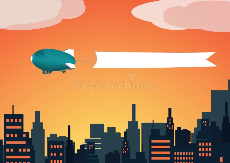 Sunset Zeppelin with flag stock vector. Illustration of clouds - 53601506