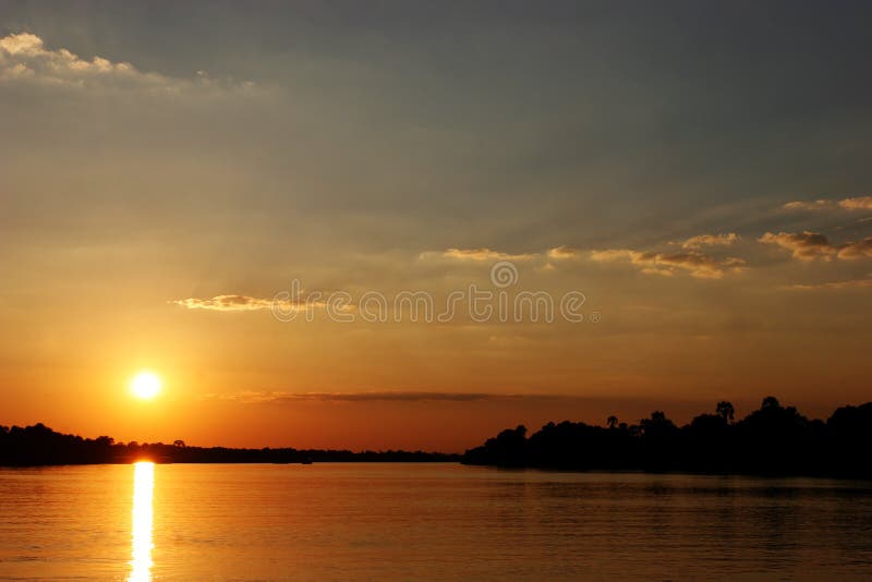 Sunset in Zimbabwe Over Zambezi River Stock Image - Image of river ...