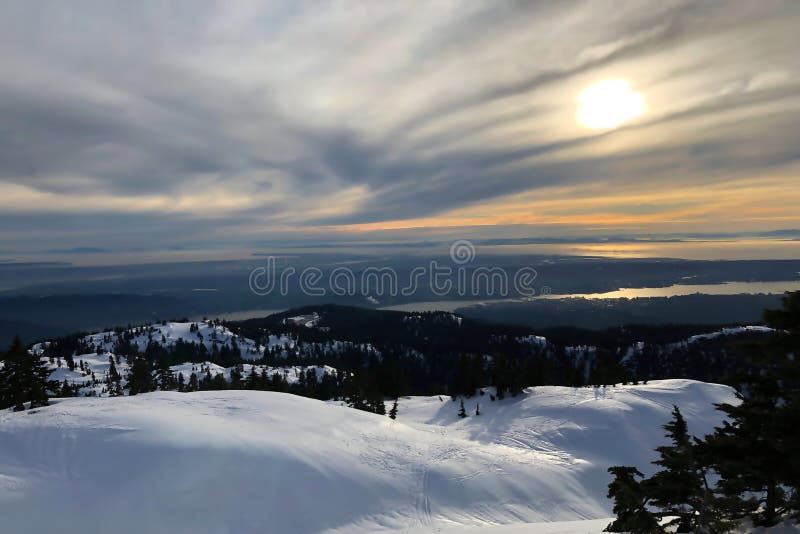 Sunset Over Frozen Mountain Forests in Winter Stock Image - Image of ...