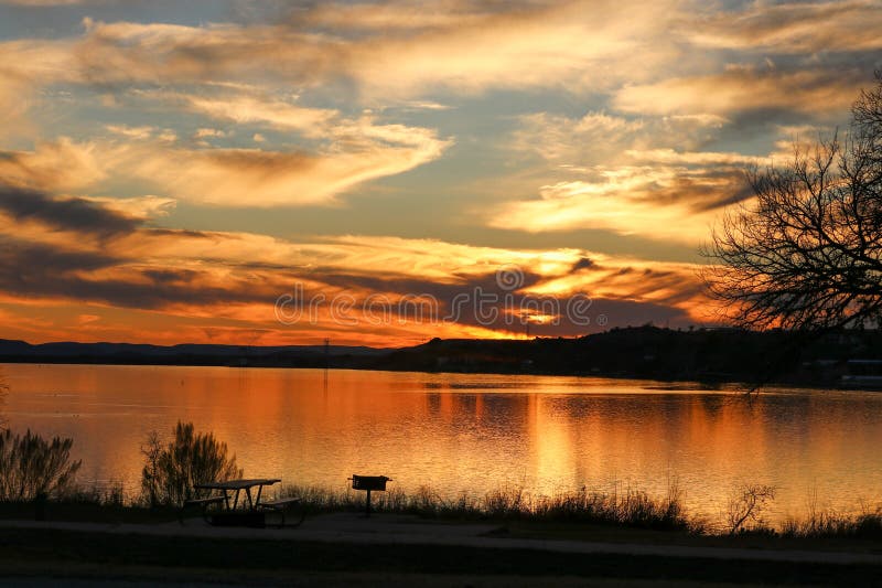 Sunsets in Texas Hill Country Over a Golden Lake Stock Image - Image of evening, lagoon: 270079227