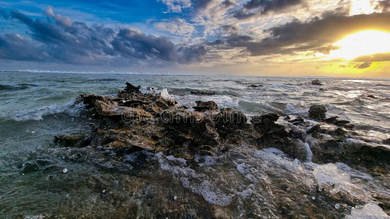 Sunsets View Addu City Maldives Stock Image - Image of ocean, rock ...