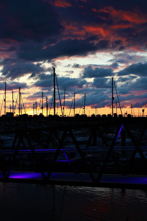 Sunsetting Behind the Marina at Aberystwyth with Cloudy Sky Stock Image ...