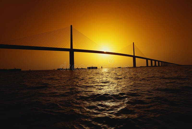 Sunshine Skyway Bridge in Florida at Sunrise Stock Image - Image of ...