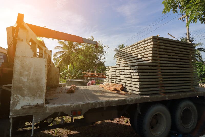 Sunshine Effect, Stack of Prestressed Concrete Slabs Loaded on Truck ...