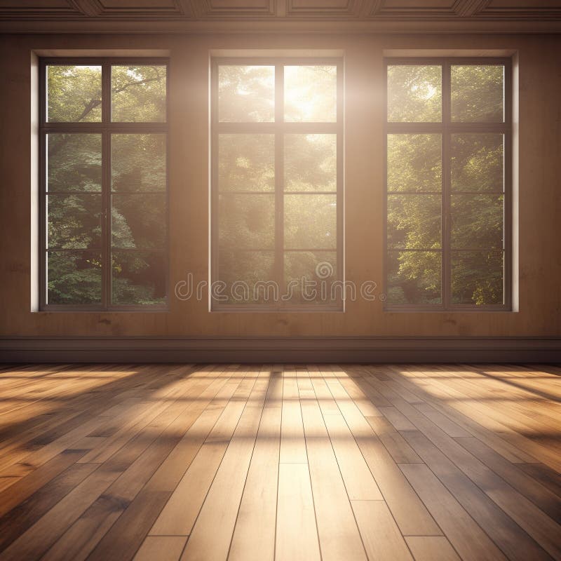 Sunshine Enters in Empty Room through Big Glass Windows Generative AI ...