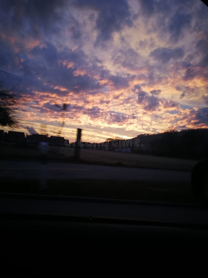 Sunshine Evening Sky Red Street Mountain Stock Image - Image of ...