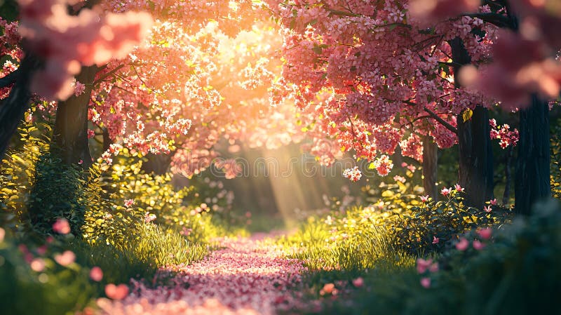 Sunshine Fills the Cherry Blossom Forest Path Stock Photo - Image of ...