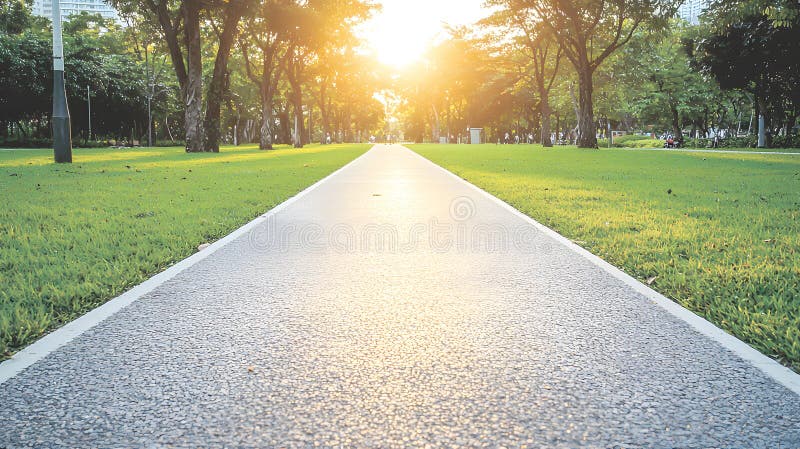Sunshine Illuminating a Park Pathway at Sunset. Stock Illustration ...