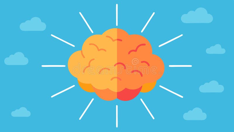 Sunshine Mindset a Brain Surrounded by Sun Rays and Clouds Symbolizing ...