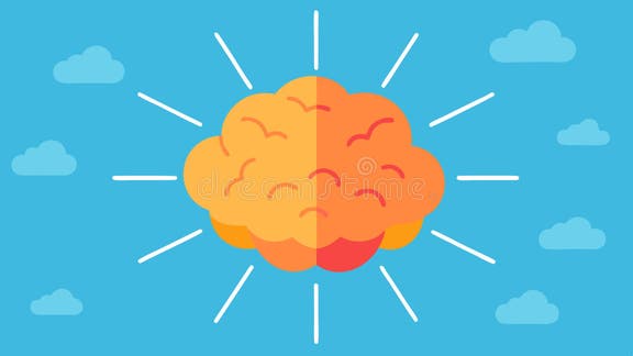 Sunshine Mindset a Brain Surrounded by Sun Rays and Clouds Symbolizing ...