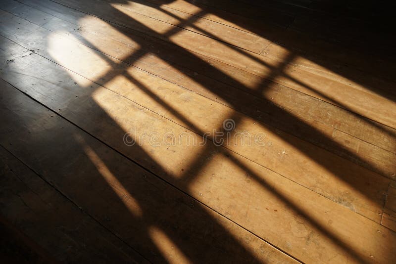 Sunshine in Morning through Windows with Shadows on Wooden Floor Stock ...