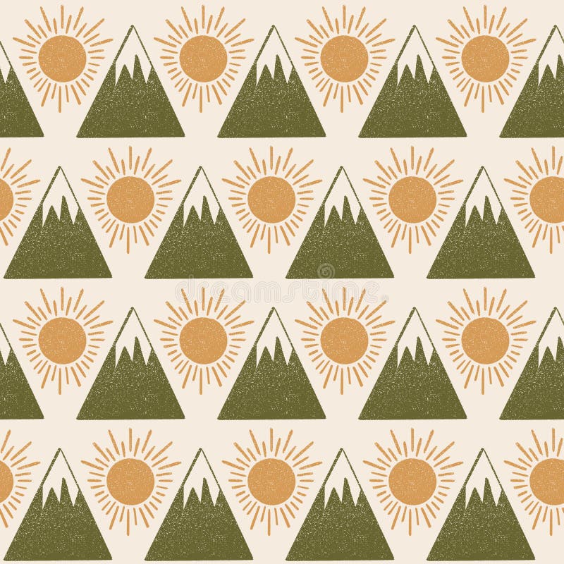 Sunshine and Mountain Block Printing Pattern Repeat Design Stock Vector ...