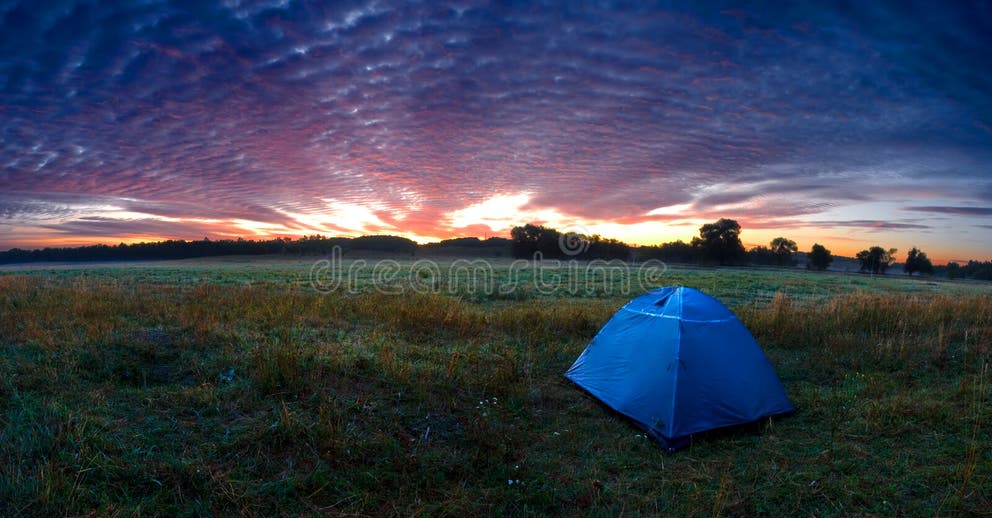 Sunshine Rising Over a Tent Stock Image - Image of dusk, adventure ...