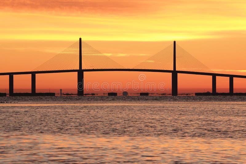 Sunshine Skyway Bridge at Sunset, Florida Stock Image - Image of bridge ...