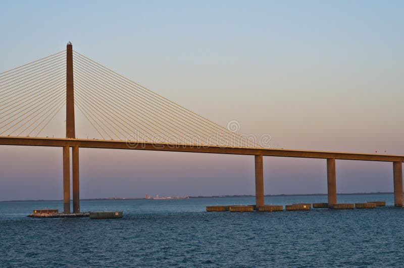 Sunshine Skyway Bridge at Sunset, Florida Stock Image - Image of bridge ...
