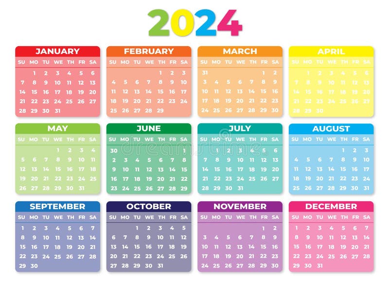 2024 Sunday Start Landscape Color Calendar Stock Vector - Illustration ...