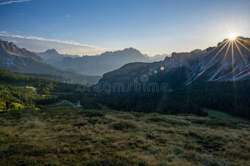 Sunstar Behind Mountain during Summer Cloudless Day Stock Image - Image ...