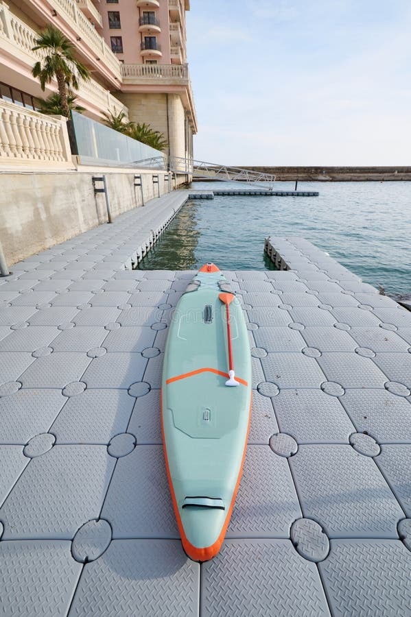 SUP Board on a Modular Floating Docks System in the Sea Stock Photo ...