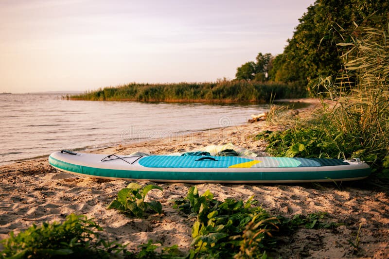 Sup Paddle Board on the Lake Coast Stock Image - Image of lifestyle ...