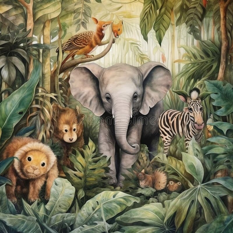 Super Adorable Jungle Nursery Art. Generative AI Stock Illustration ...