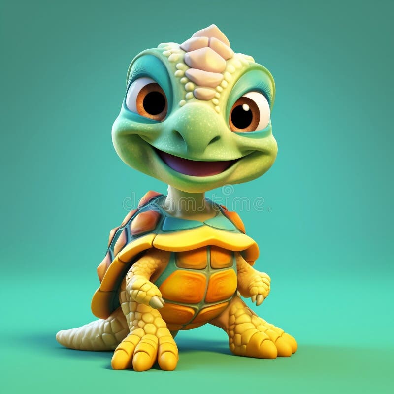 Super Adorable Pixar-Style Rendered Small Turtle. Generative AI Stock ...