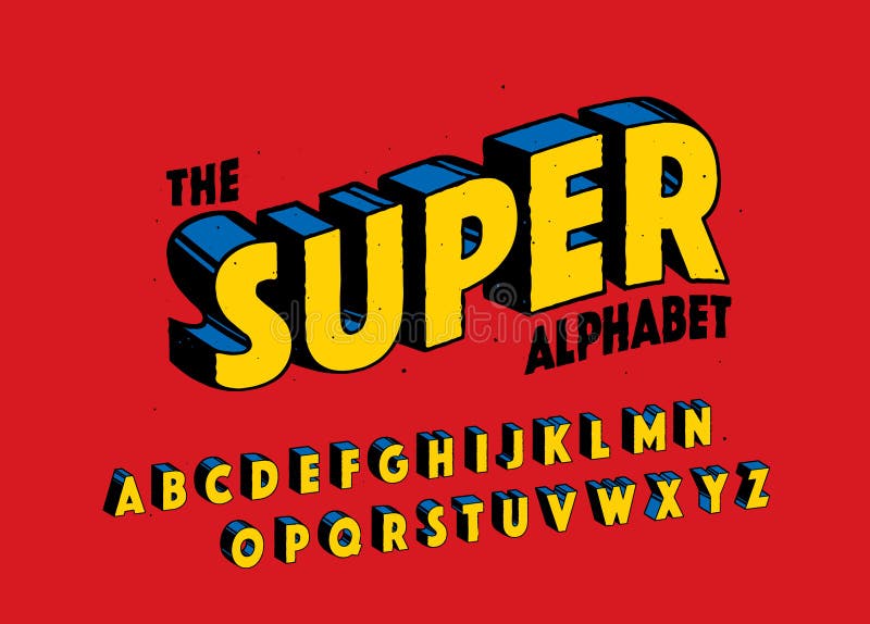 The Super Alphabet. 3d Effect Design Letters. Retro Comic Typography ...