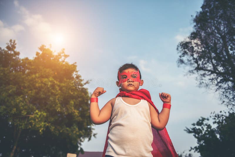 Super Boy Standing Show Power Strong Stock Image - Image of cape ...