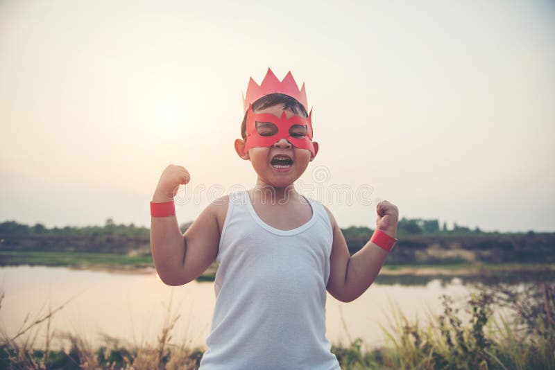 Super Boy Standing Show Power Strong Stock Image - Image of lifestyle ...