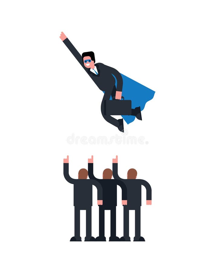 Super Businessman Superhero Manager Worker In Cloak Stock Vector