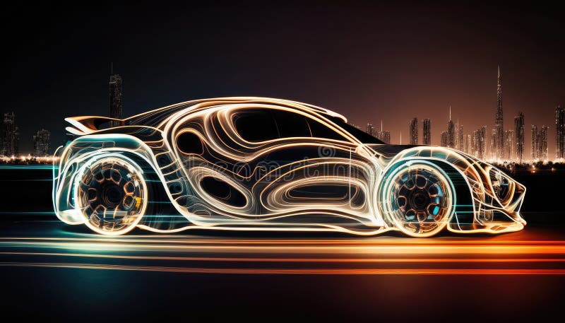 Super Car in Light Moving Motion Stock Illustration - Illustration of ...