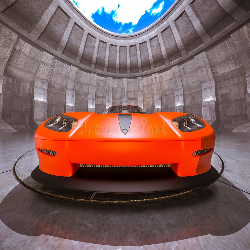 Super Car with No Brand Inside the Hangar Front View Stock Illustration ...