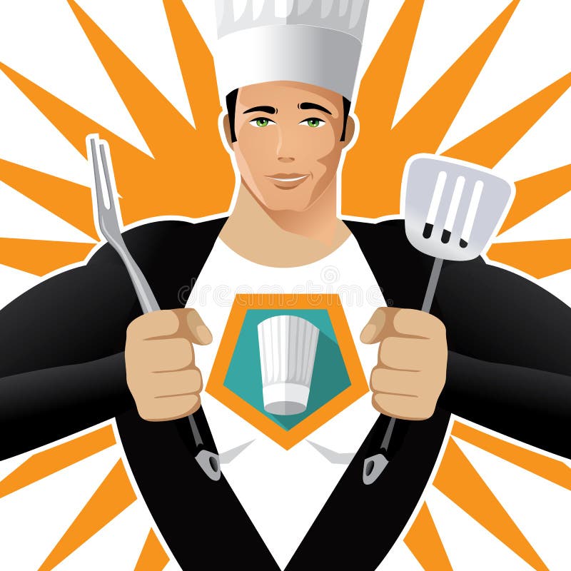 Super Chef with Fork and Spatula Stock Vector - Illustration of icon ...